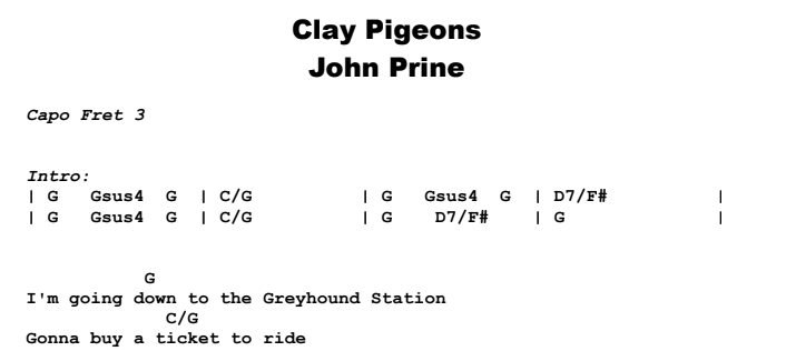 John Prine - Clay Pigeons Guitar Lesson, Tab & Chords - Jerry's Guitar Bar