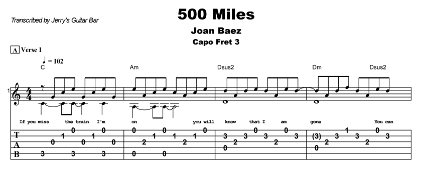 Joan Baez - 500 Miles Guitar Lesson Video - Jerry's Guitar Bar