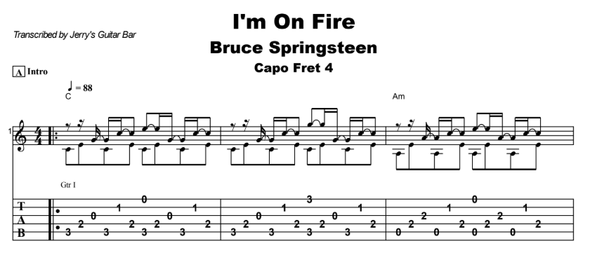 Bruce Springsteen - I'm On Fire Guitar Lesson, Tab & Chords - Jerry's ...